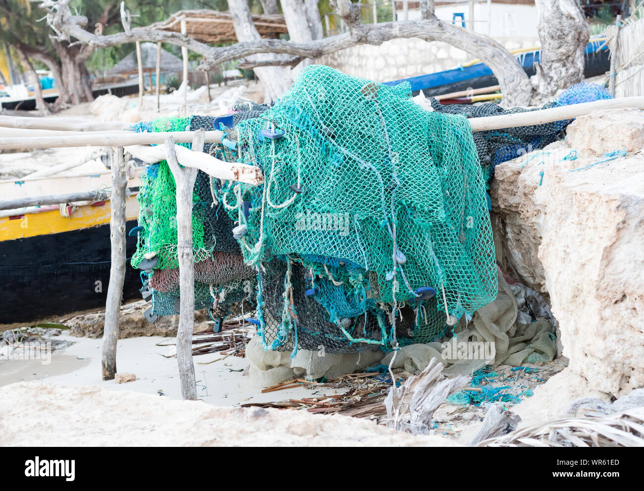 Old fishing or shrimping net for catching small fish or shrimp ...
