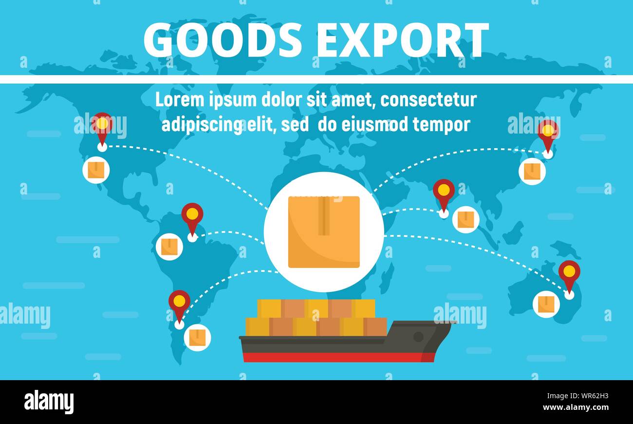 Global cargo export concept banner. Flat illustration of global cargo ...