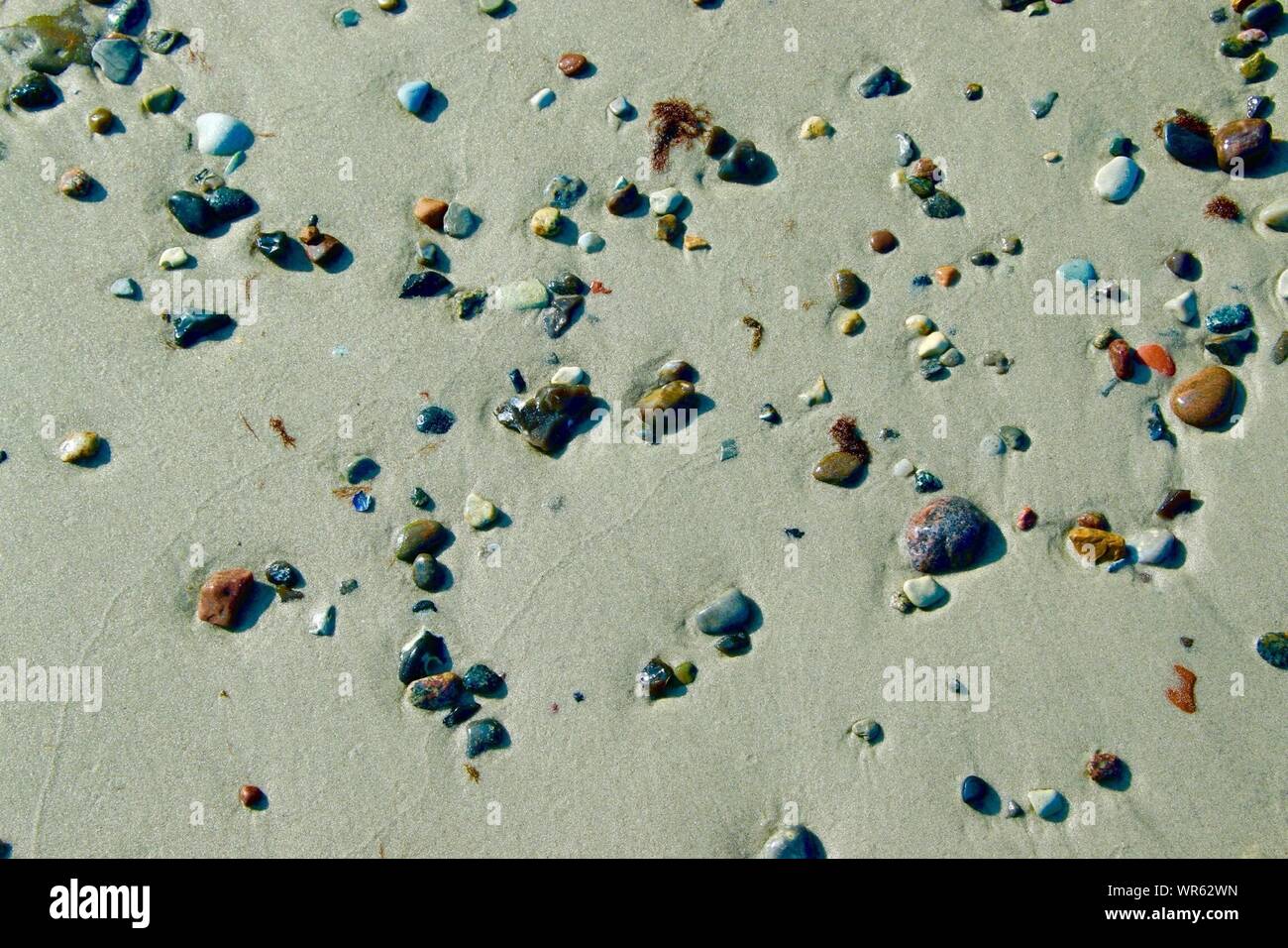 Pebbles On Sandy Beach Stock Photo - Alamy