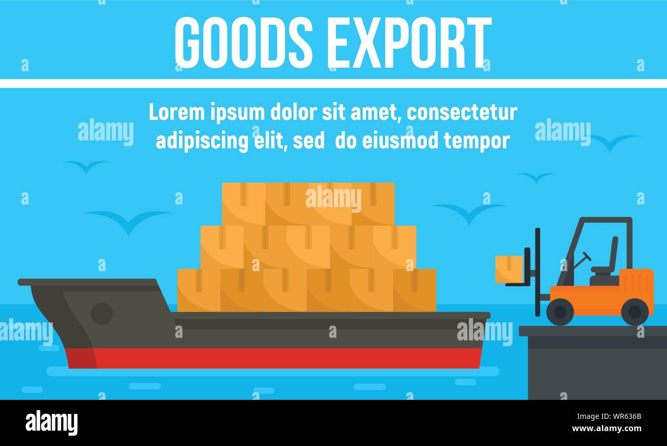 Cargo ship goods export concept banner. Flat illustration of cargo ship ...