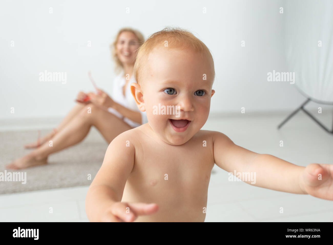 children, people, infancy and age concept - beautiful happy baby at ...