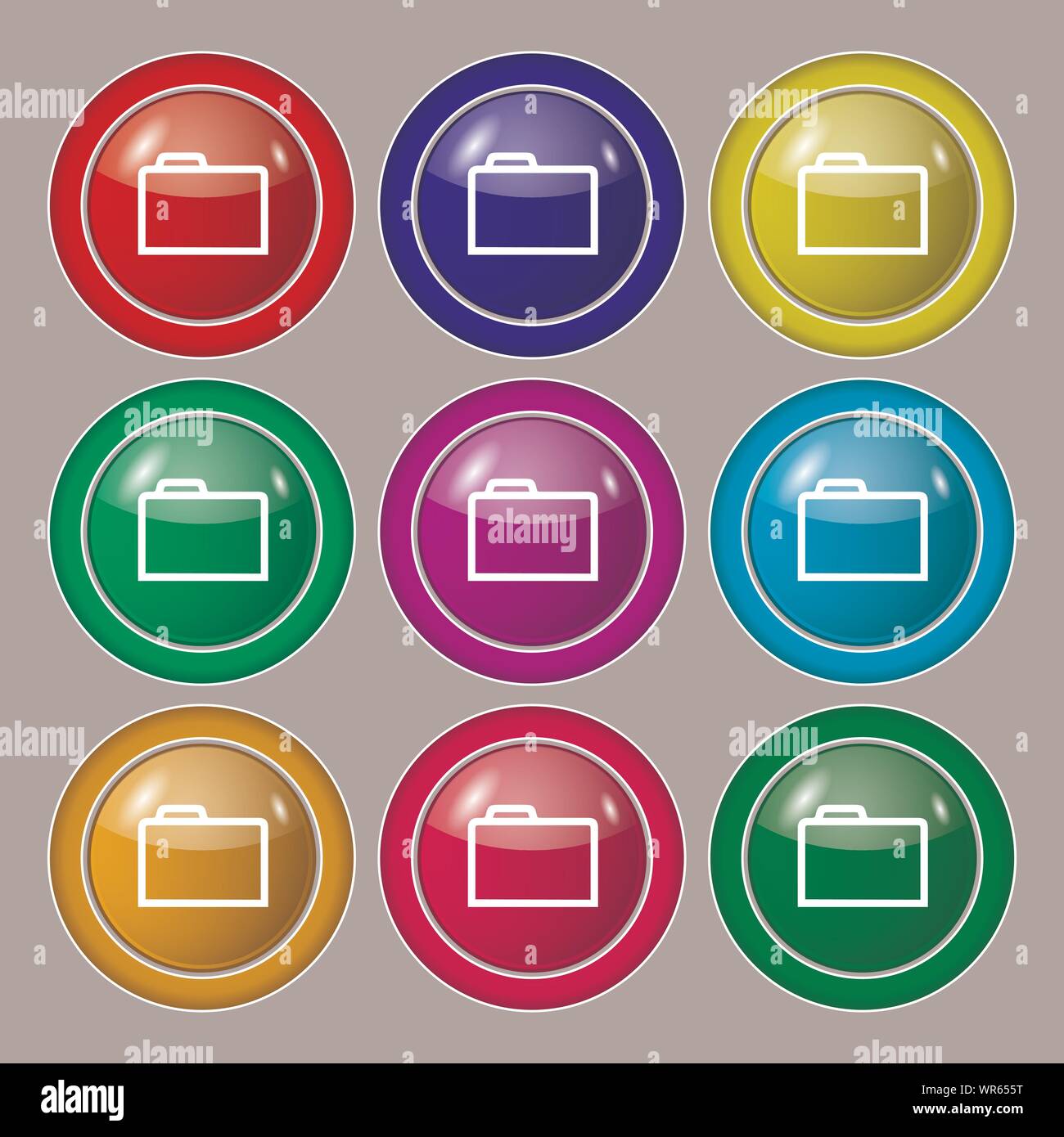 Folder icon sign. symbol on nine round colourful buttons. Vector Stock ...