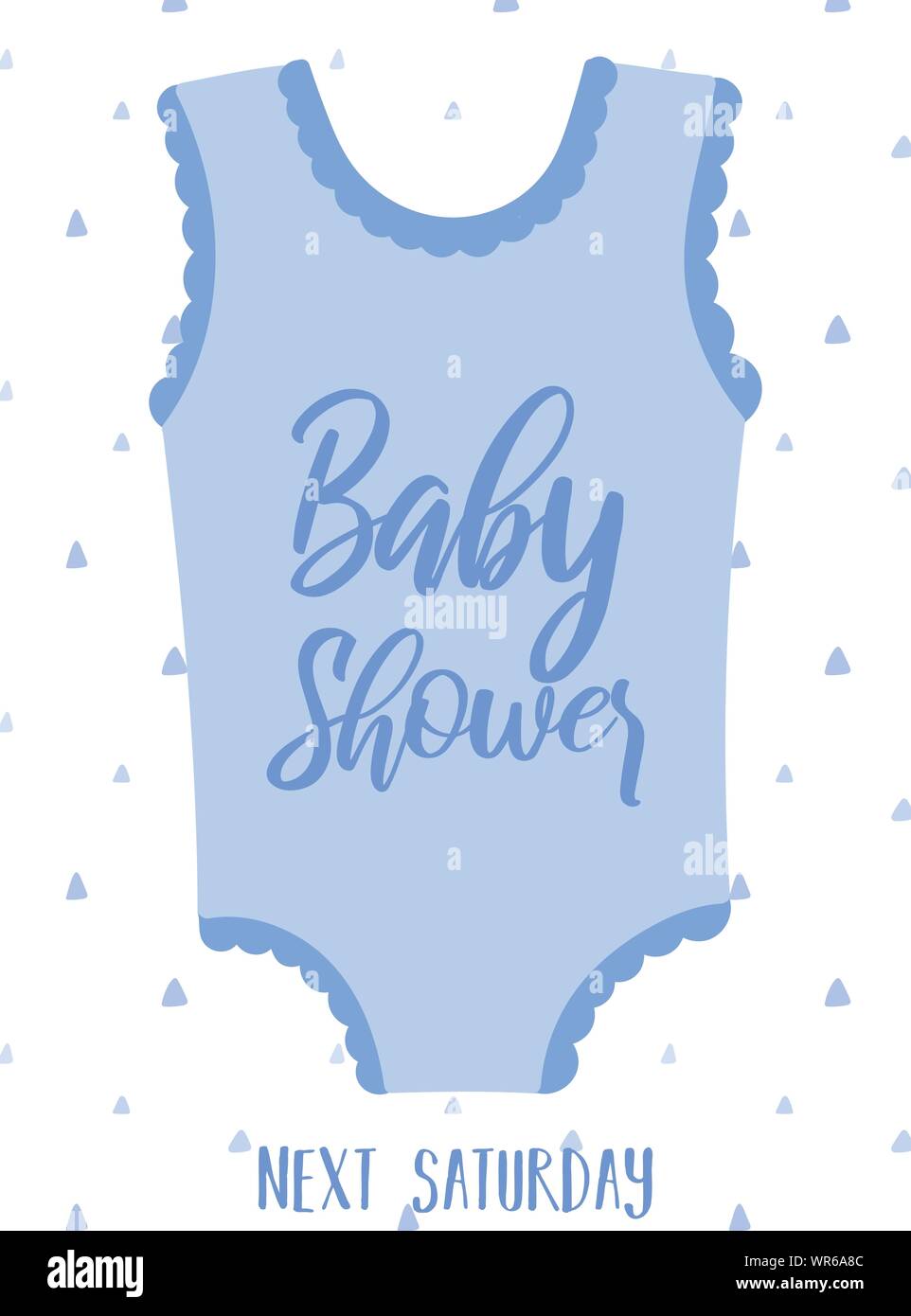Vector illustration of a blue babygro on a polka dot background. Image ...