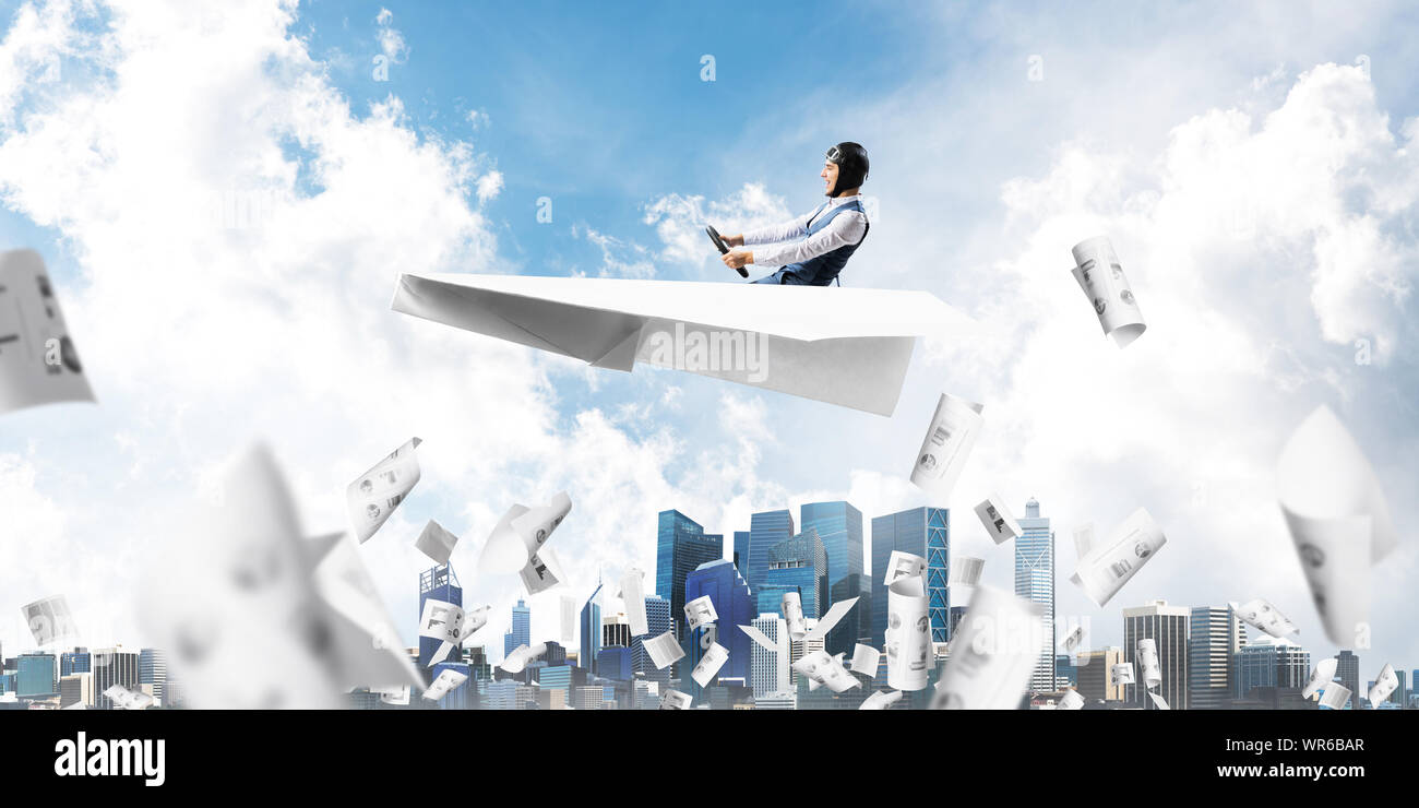 Business accounting and statistics concept with funny pilot. Aviator ...