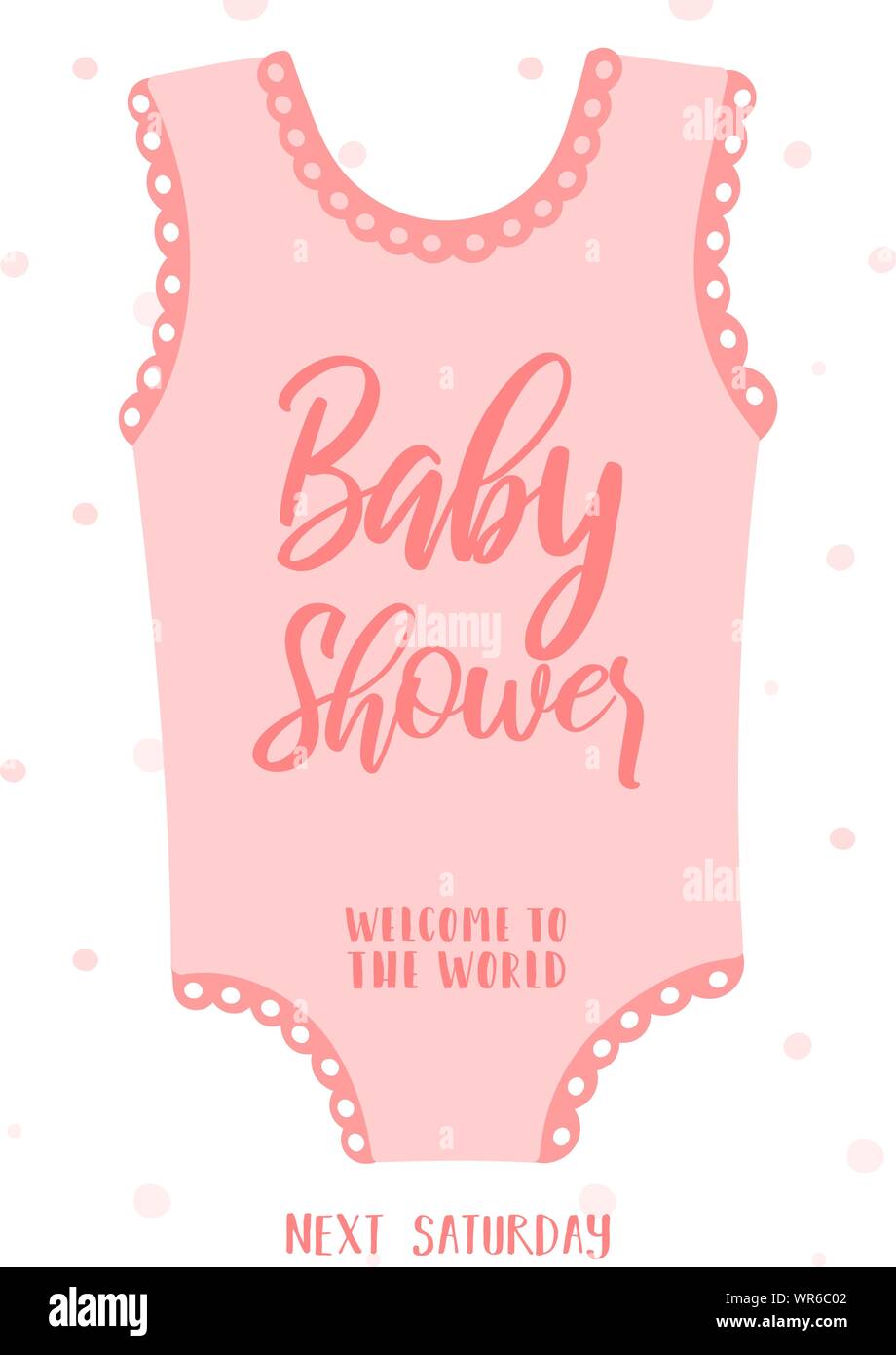 Vector illustration of a pink babygro on a polka dot background. Image ...