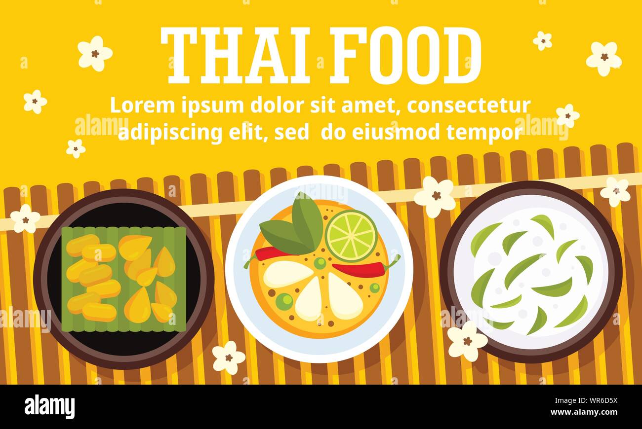 Thai food concept banner. Flat illustration of thai food vector concept ...