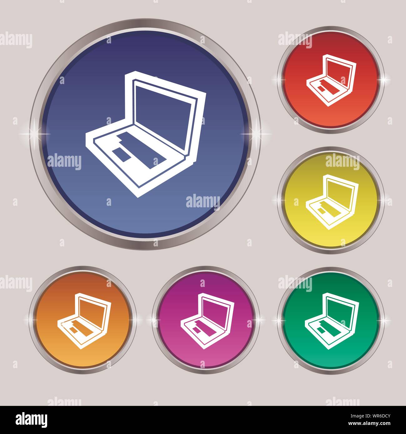 Laptop icon sign. Round symbol on bright colourful buttons. Vector ...