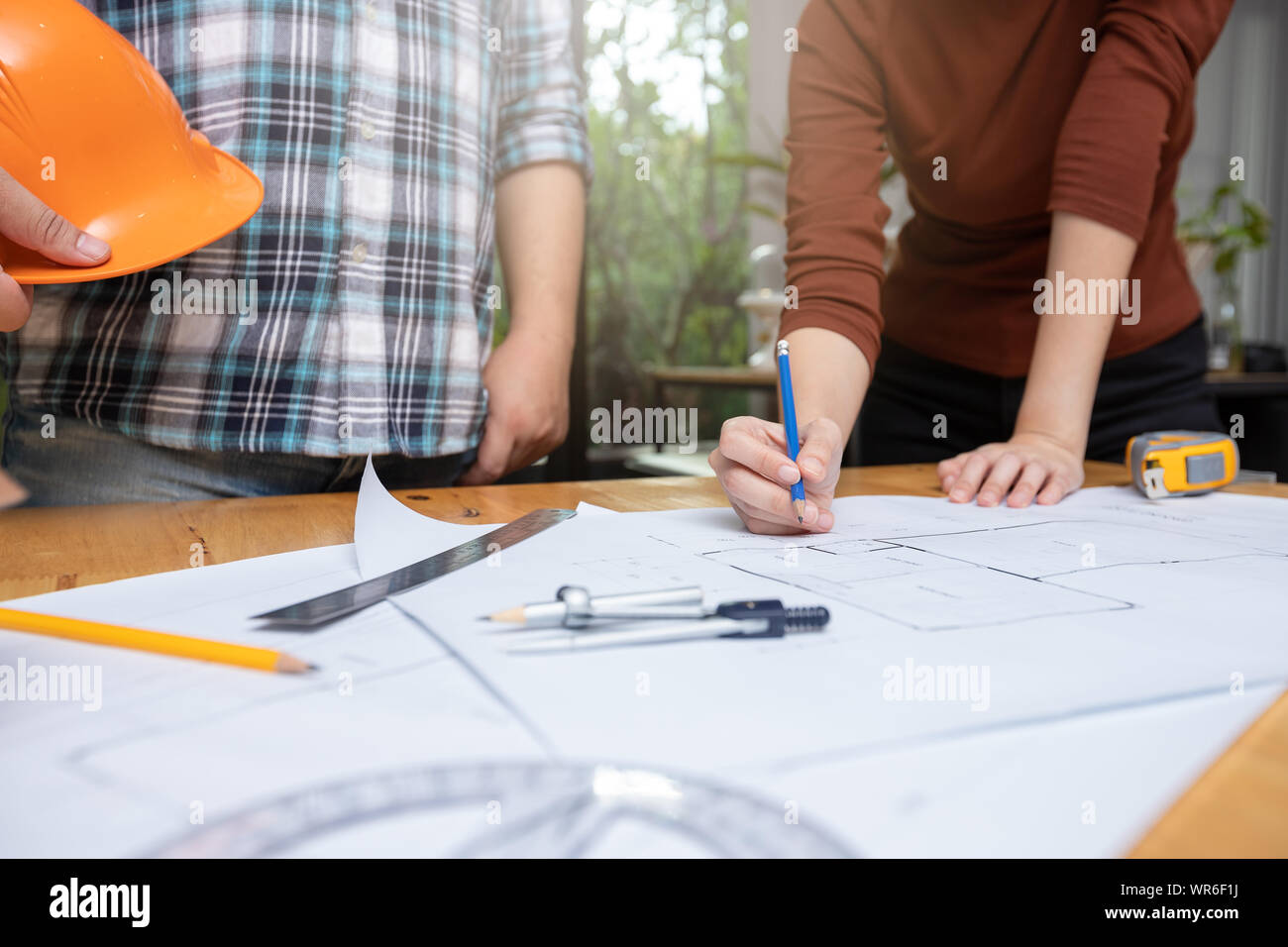 Engineer and Architect concept, Engineer Architects office team working ...