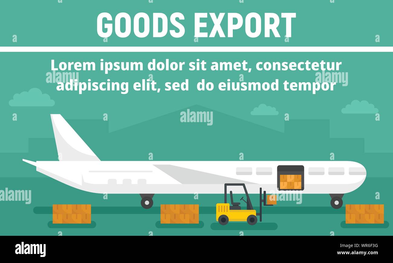 Airplane goods export concept banner. Flat illustration of airplane ...