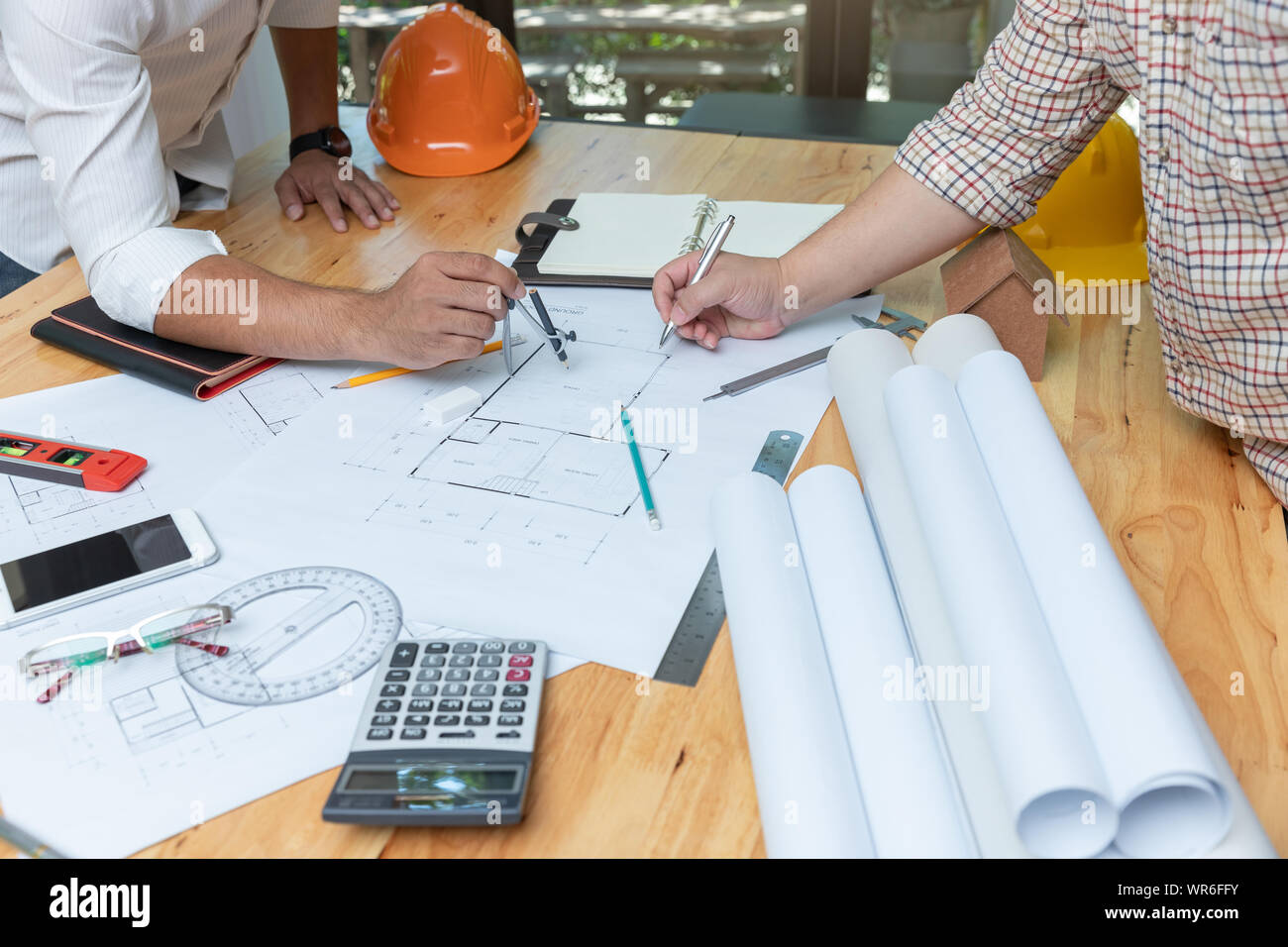 Engineer and Architect concept, Engineer Architects office team working ...