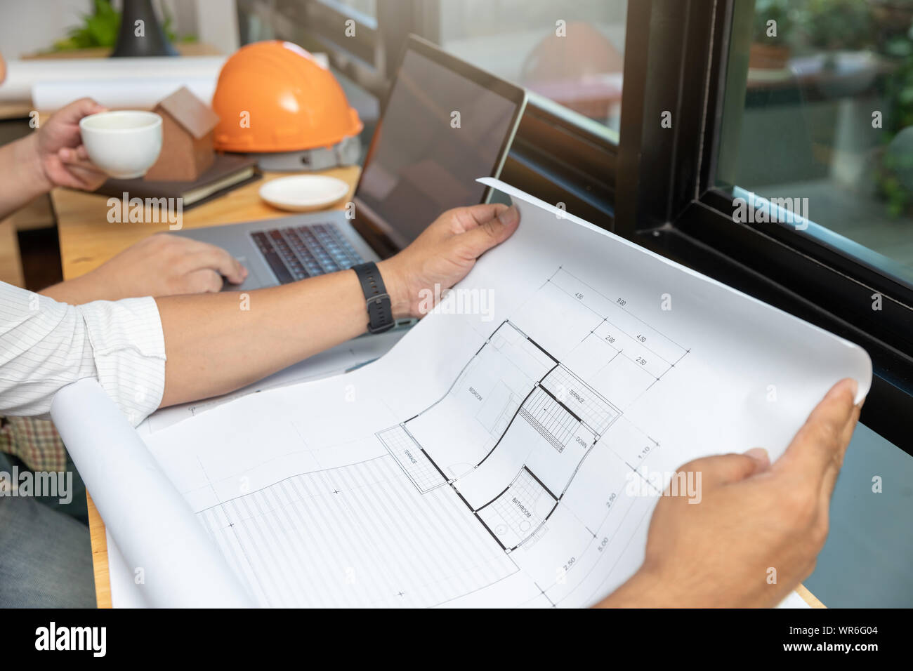 Engineer and Architect concept, Engineer Architects office team working ...