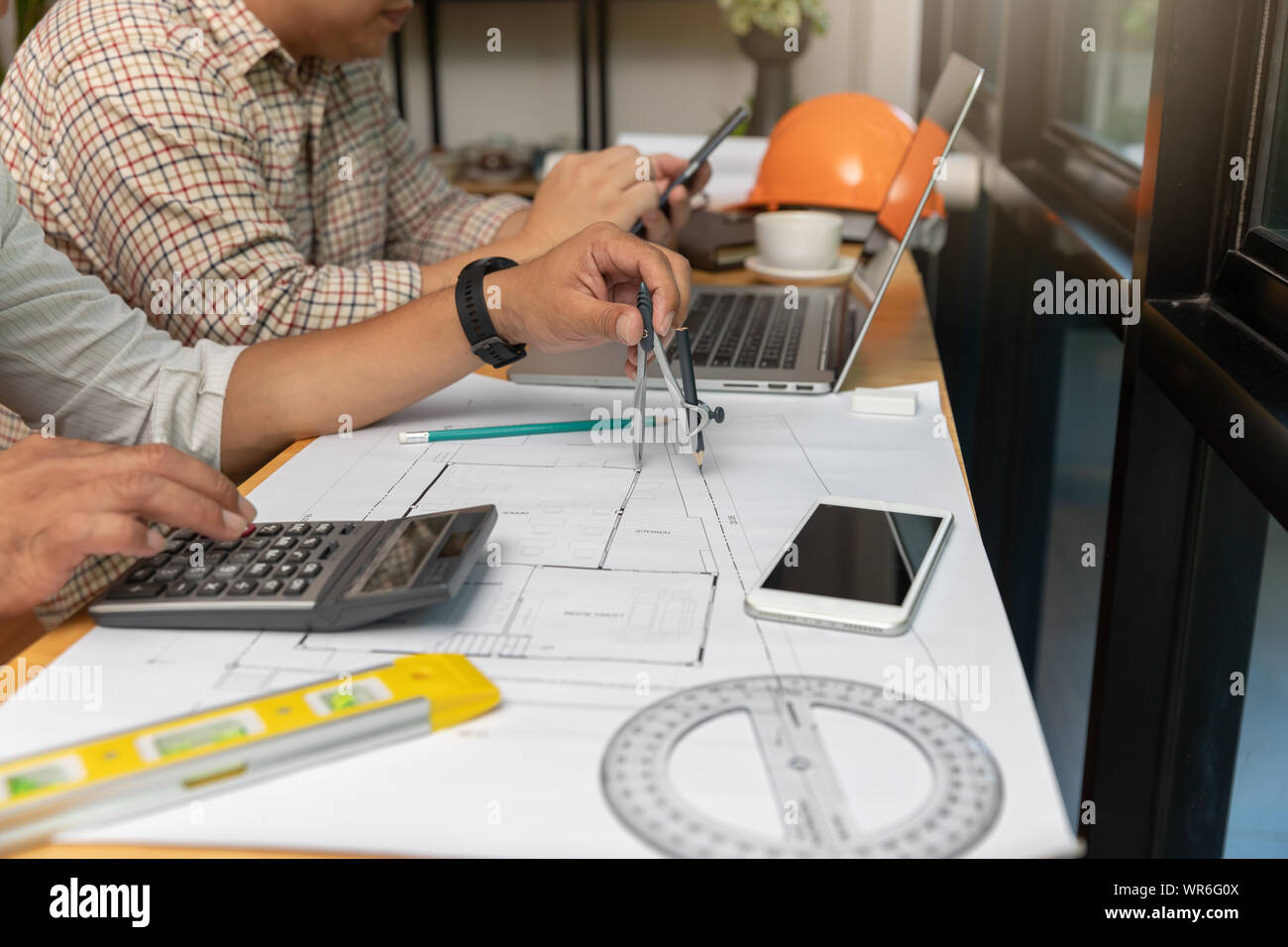 Engineer and Architect concept, Engineer Architects office team working ...