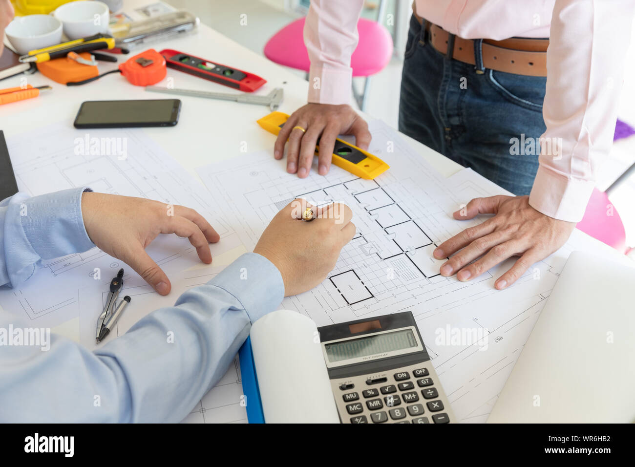 Engineer and Architect concept, Engineer Architects office team working ...