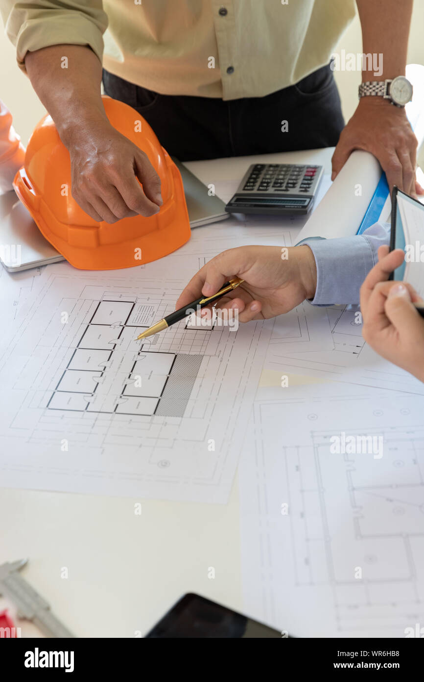 Engineer and Architect concept, Engineer Architects office team working ...