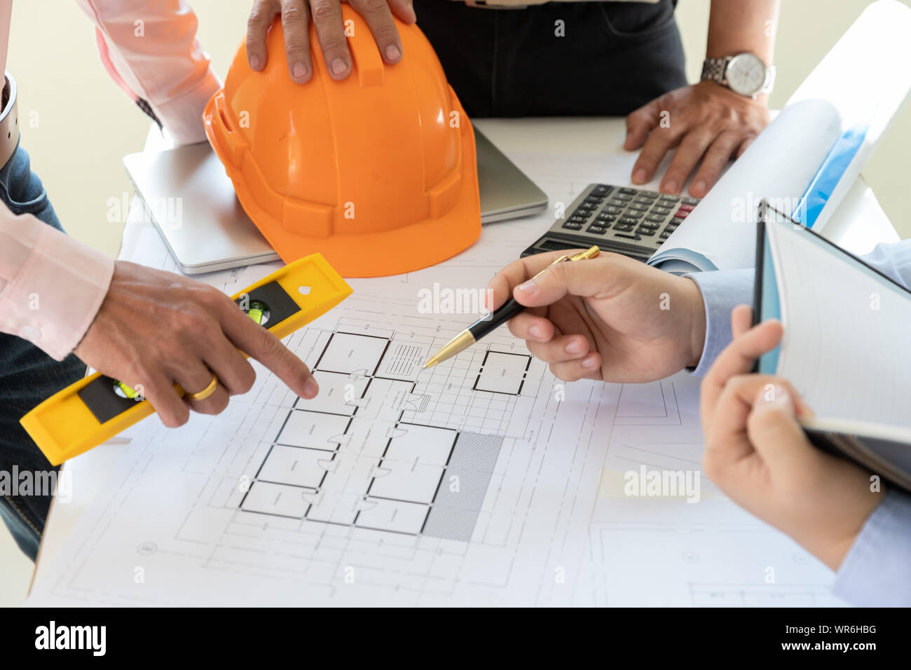 Engineer and Architect concept, Engineer Architects office team working ...