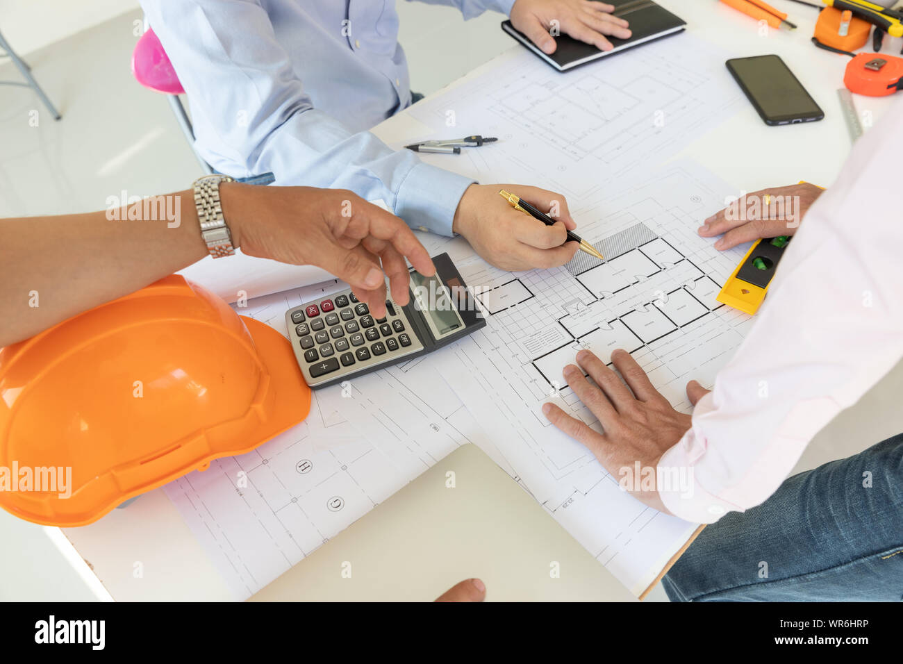 Engineer and Architect concept, Engineer Architects office team working ...