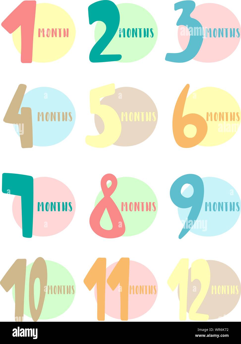Vector image 12 months for babies. A collection of multicolored kids ...