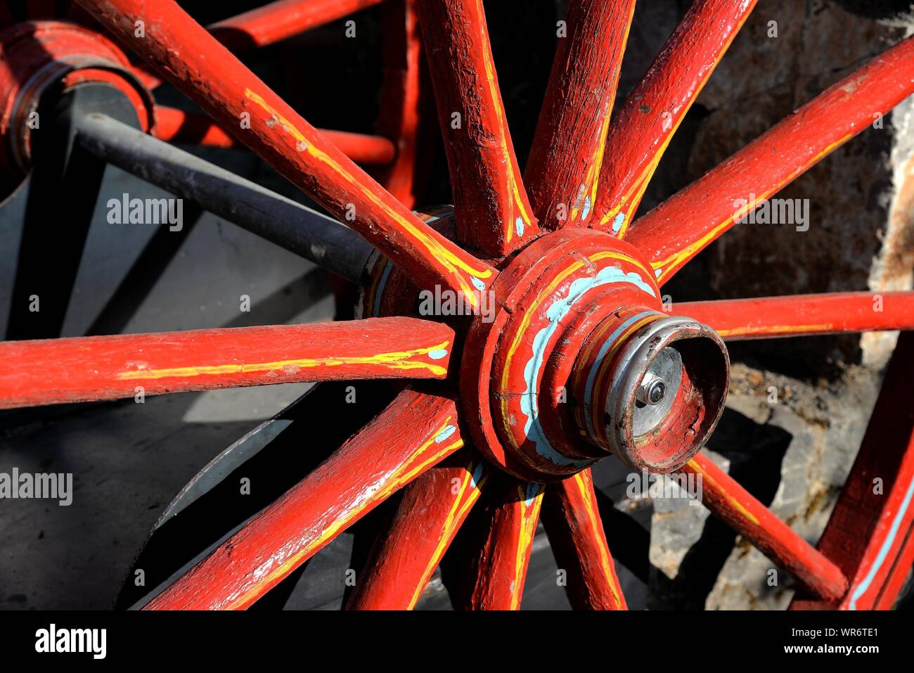 Red vintage wagon wheels Stock Photo - Alamy