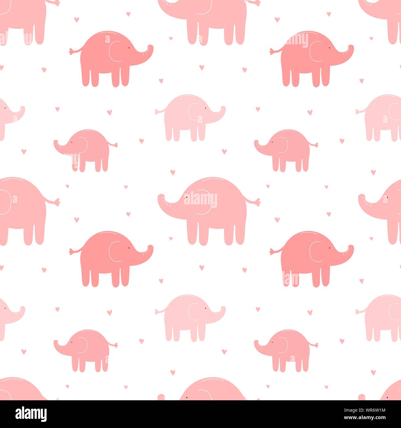 Seamless pattern of cute pink elephants and hearts. Vector image for ...