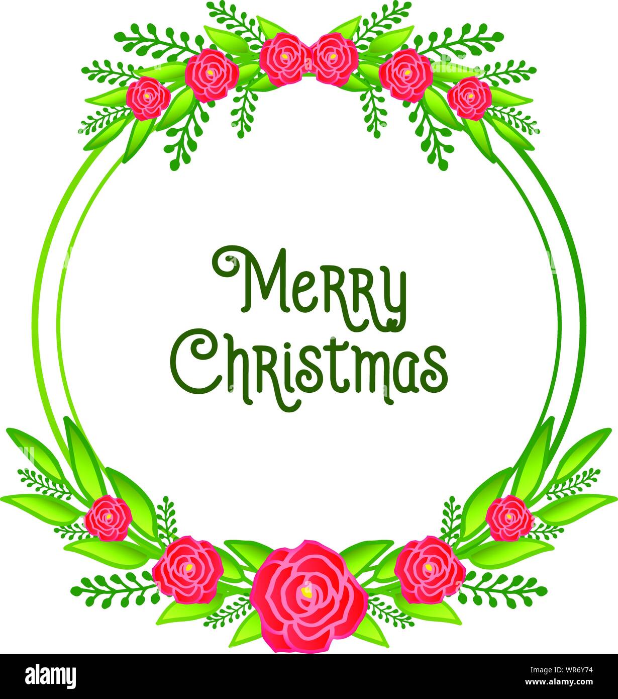 Lettering of merry christmas with pattern red rose flower frame elegant ...