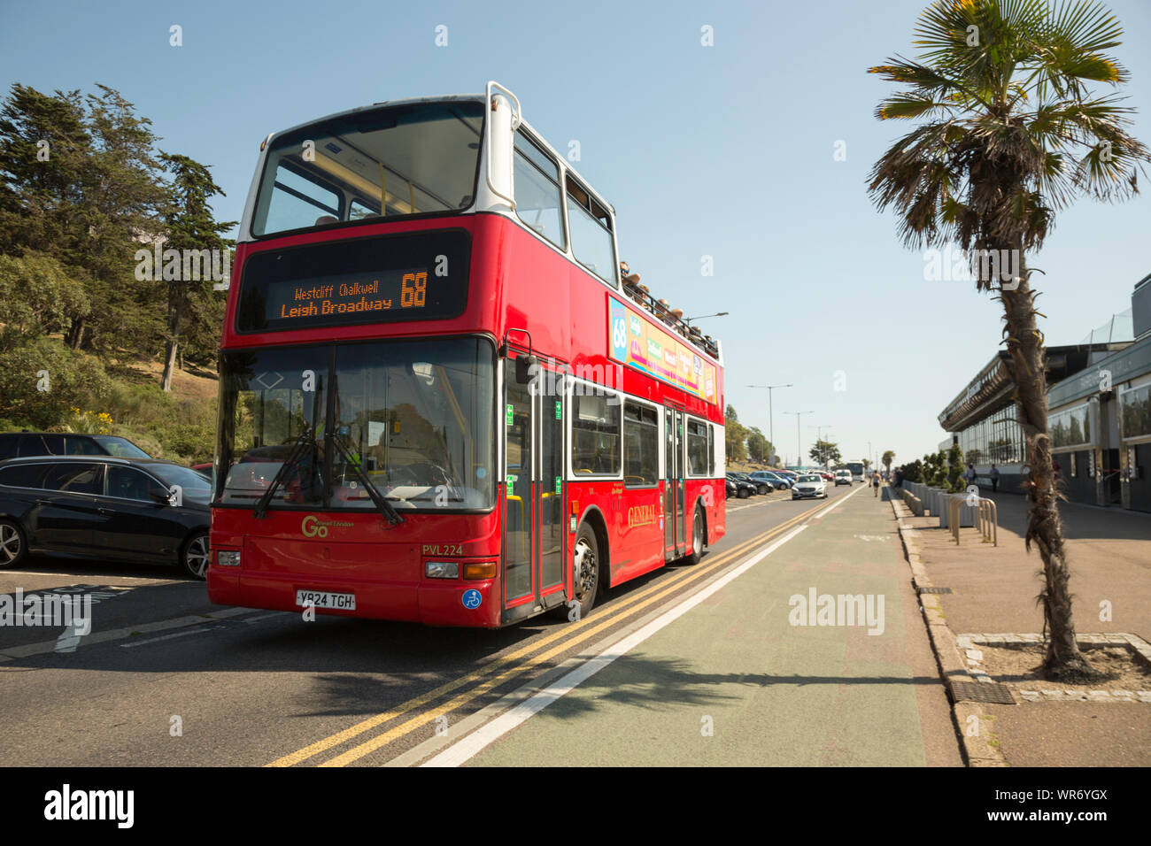 Open top bus serving Southend to Leigh. Southend on Sea, UK Stock Photo ...