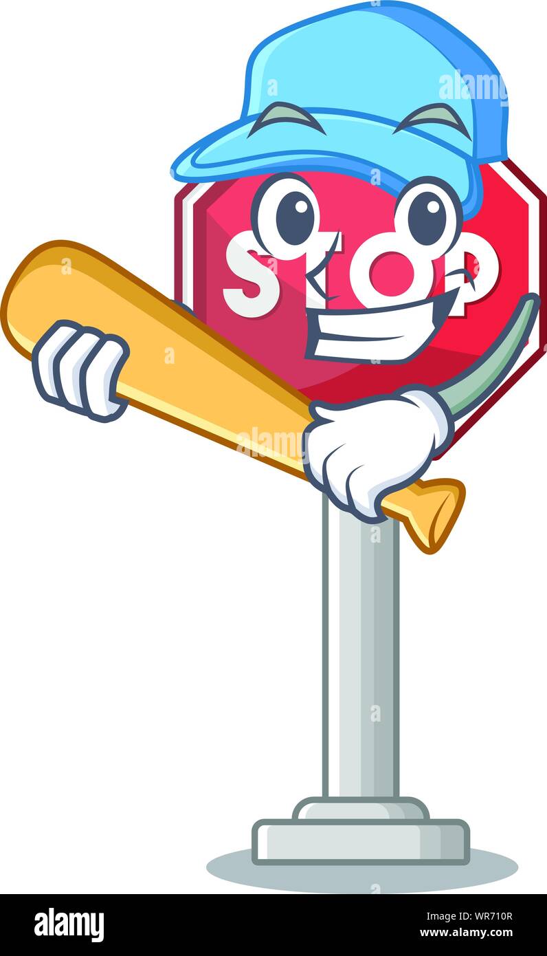 Playing baseball sign stop mascot shaped with character Stock Vector ...