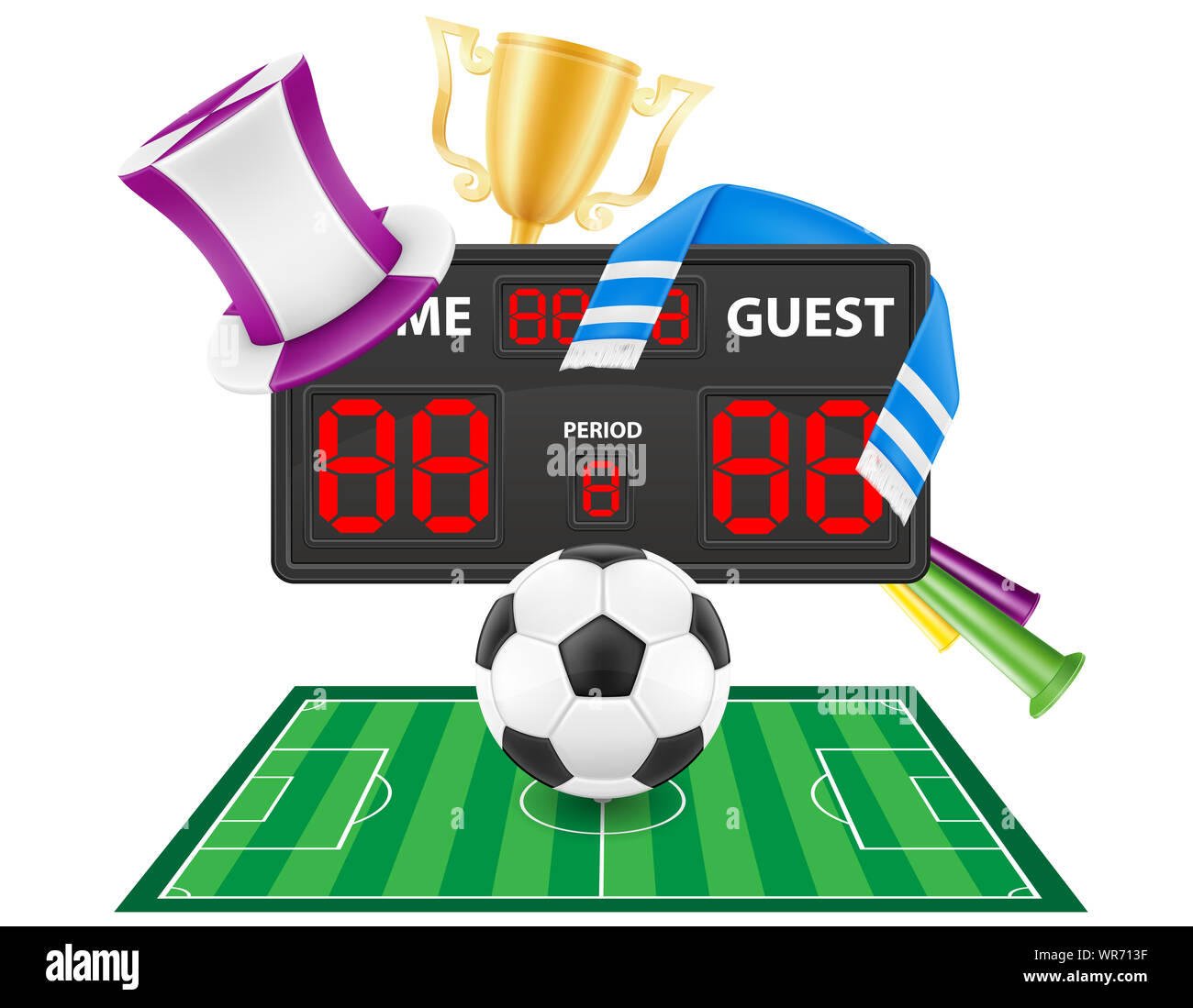 set of soccer football fan items and accessories vector illustration ...