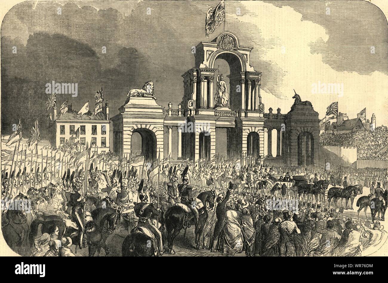 The Royal Procession at Windsor Bridge Arch, Salford. Manchester 1851 ...