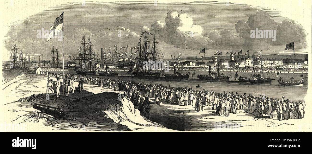 Opening of West Hartlepool new dock. The new dock gates. Durham. Ports ...