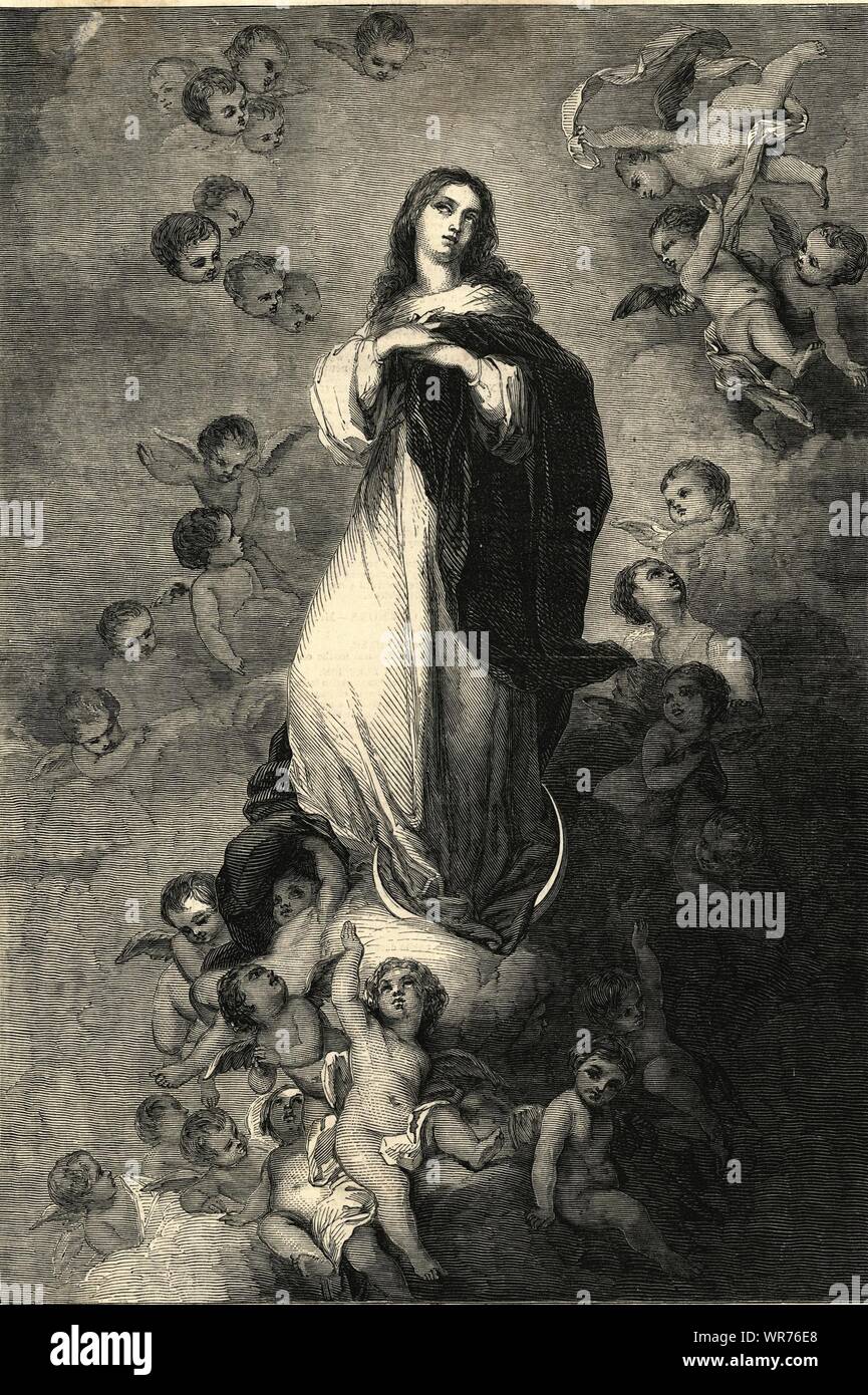 The Assumption of the virgin. Bible. Fine Arts 1852 antique ILN full ...