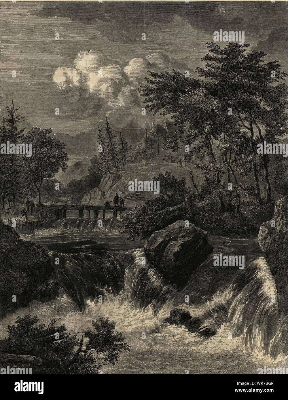 "Landscape, with water". Fine arts 1860 antique ILN full page print ...