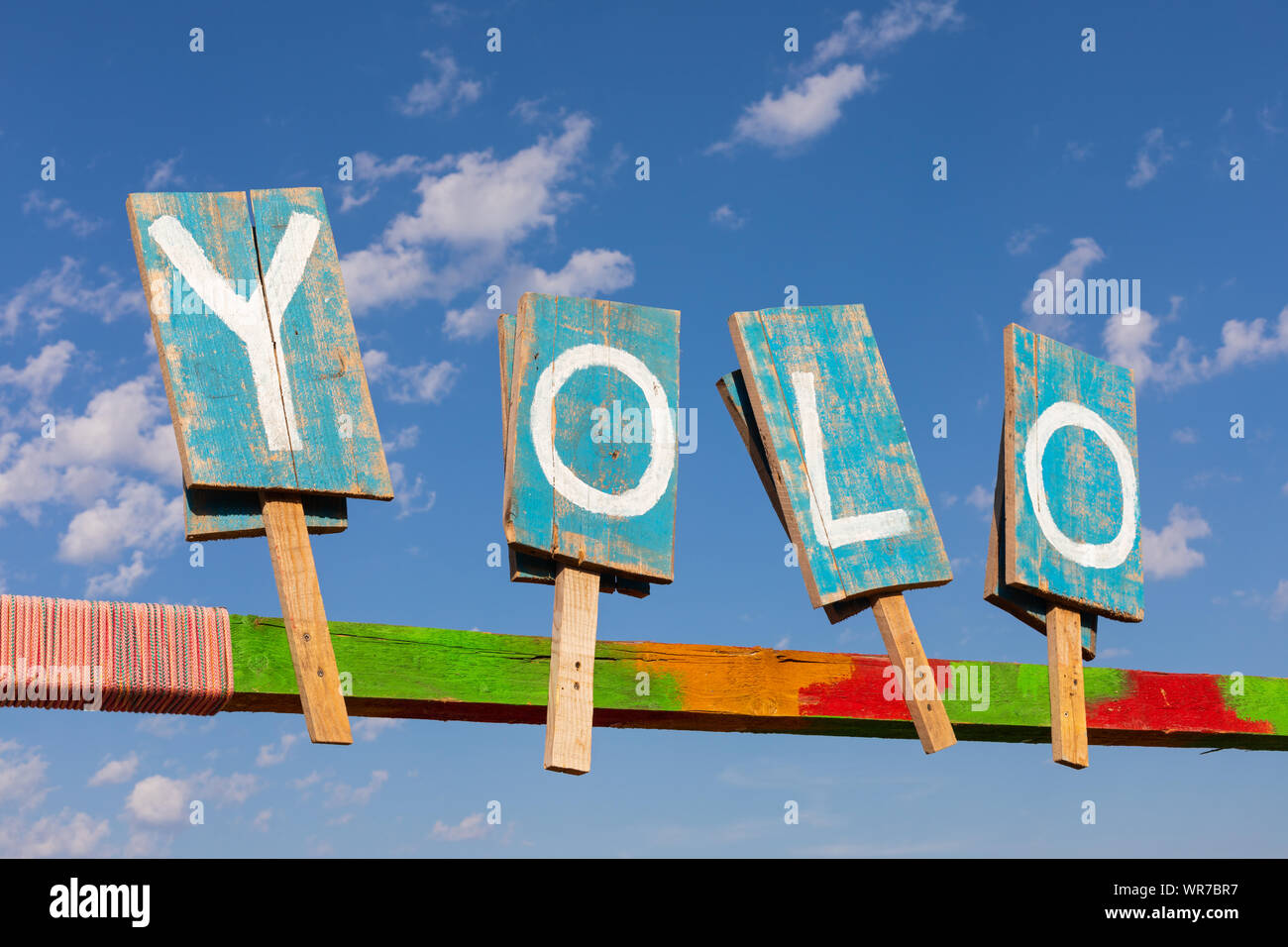 Yolo sign at Vama Veche beach, Romania Stock Photo - Alamy