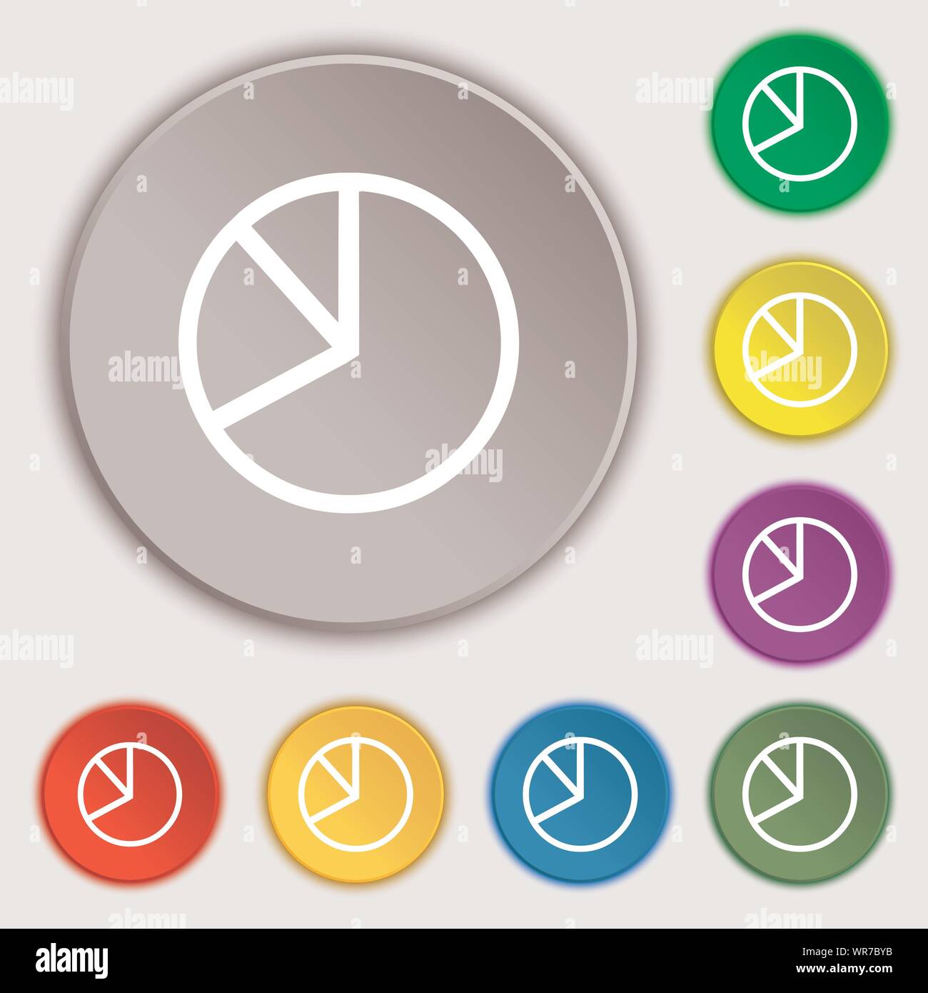 Pie chart graph icon sign. Symbol on eight flat buttons. Vector Stock ...