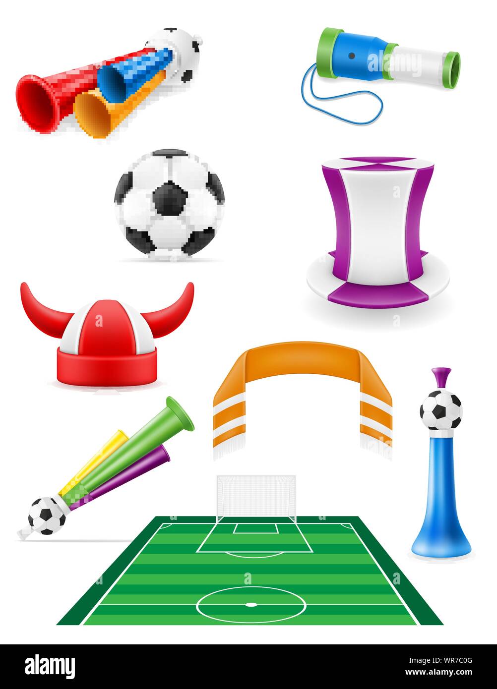 set of soccer football fan items and accessories vector illustration ...
