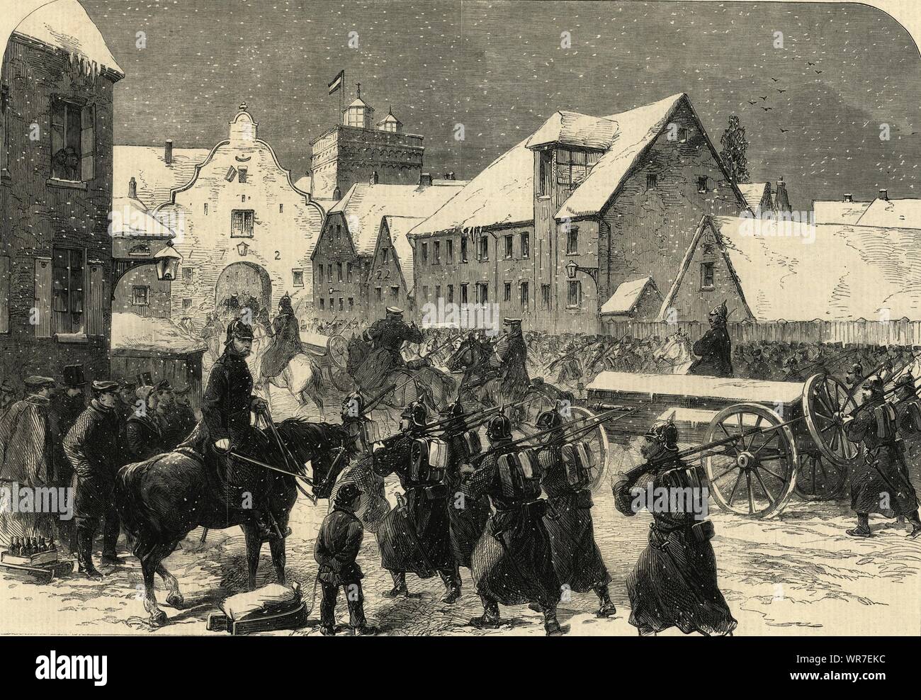 The war in Schleswig: Prussian ammunition-train entering Flensburg ...