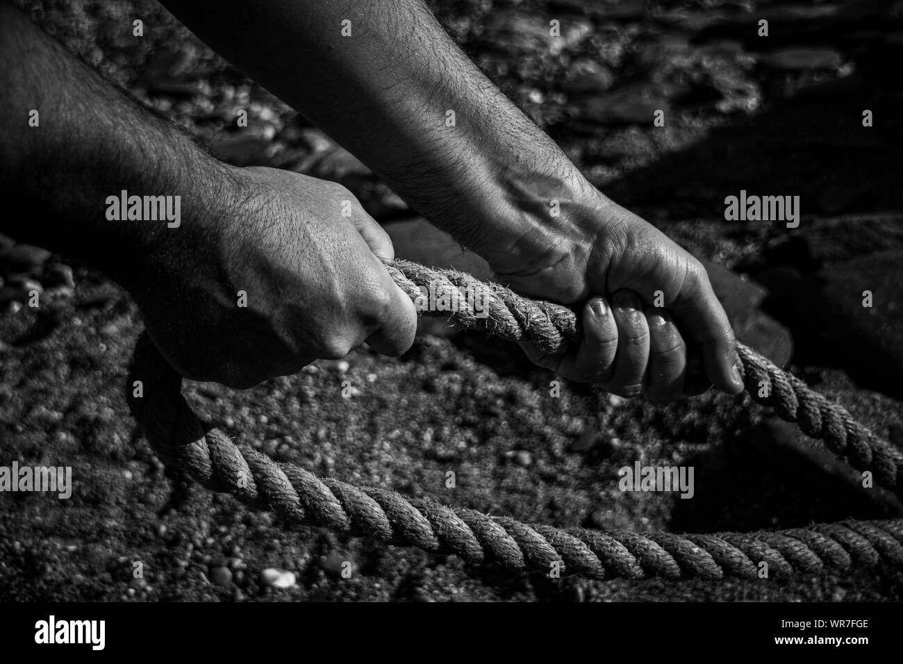 Child pulling rope Black and White Stock Photos & Images - Alamy