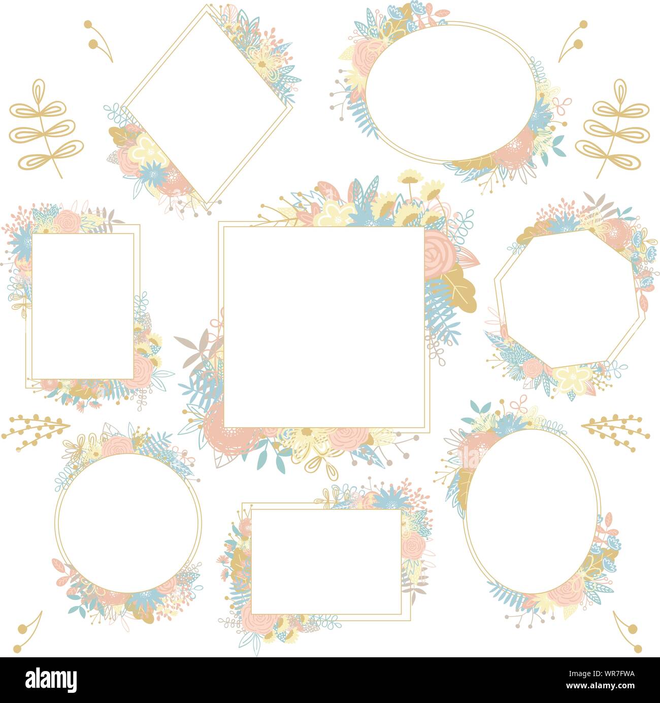 Collection of frames of different forms, decorated with floral motifs ...