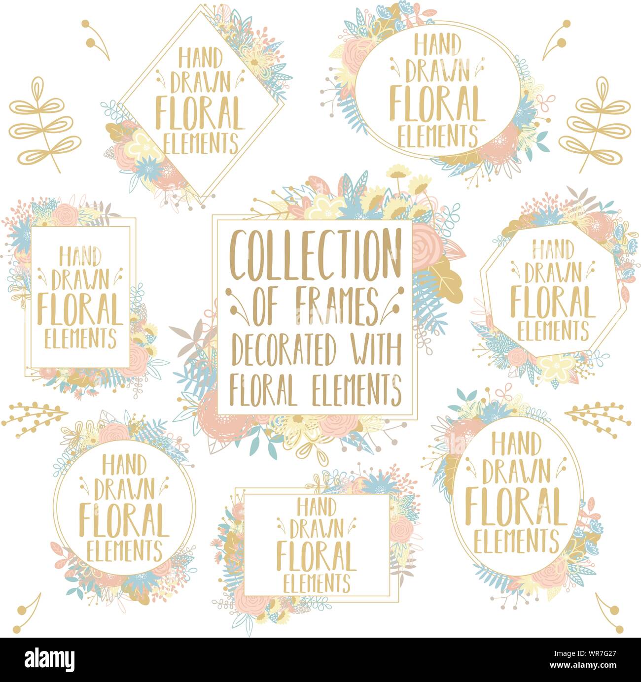 Collection of decorative frames of different forms, decorated with ...