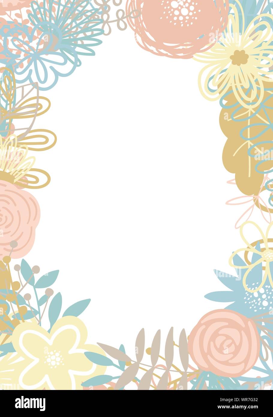 Vector illustration of a oval frame made of hand-drawn floral elements ...
