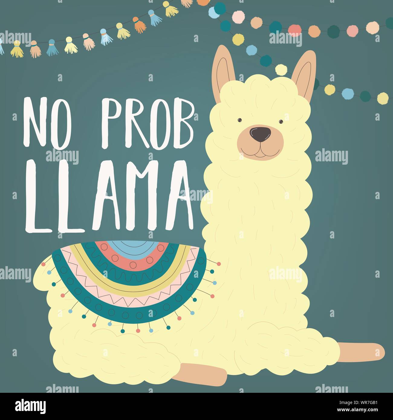 A vector illustration of a hand-drawn yellow alpaca in national South ...