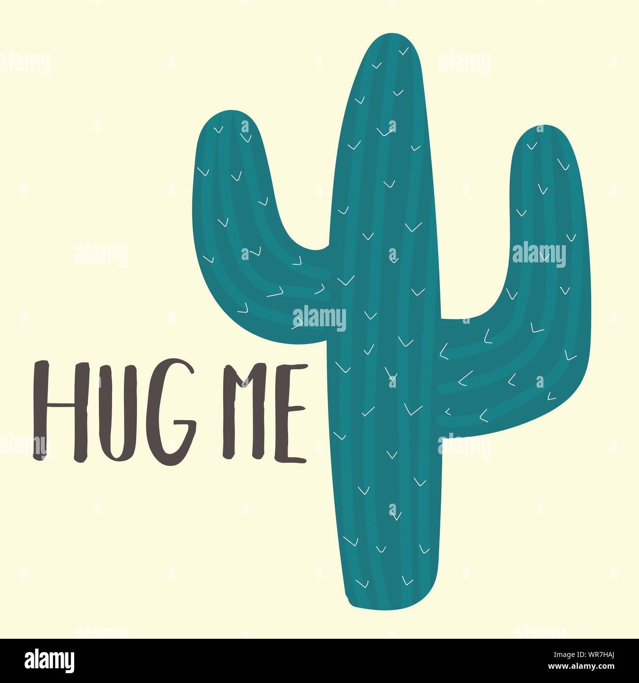 Vector illustration of hand-drawn green cactus with the inscription Hug ...