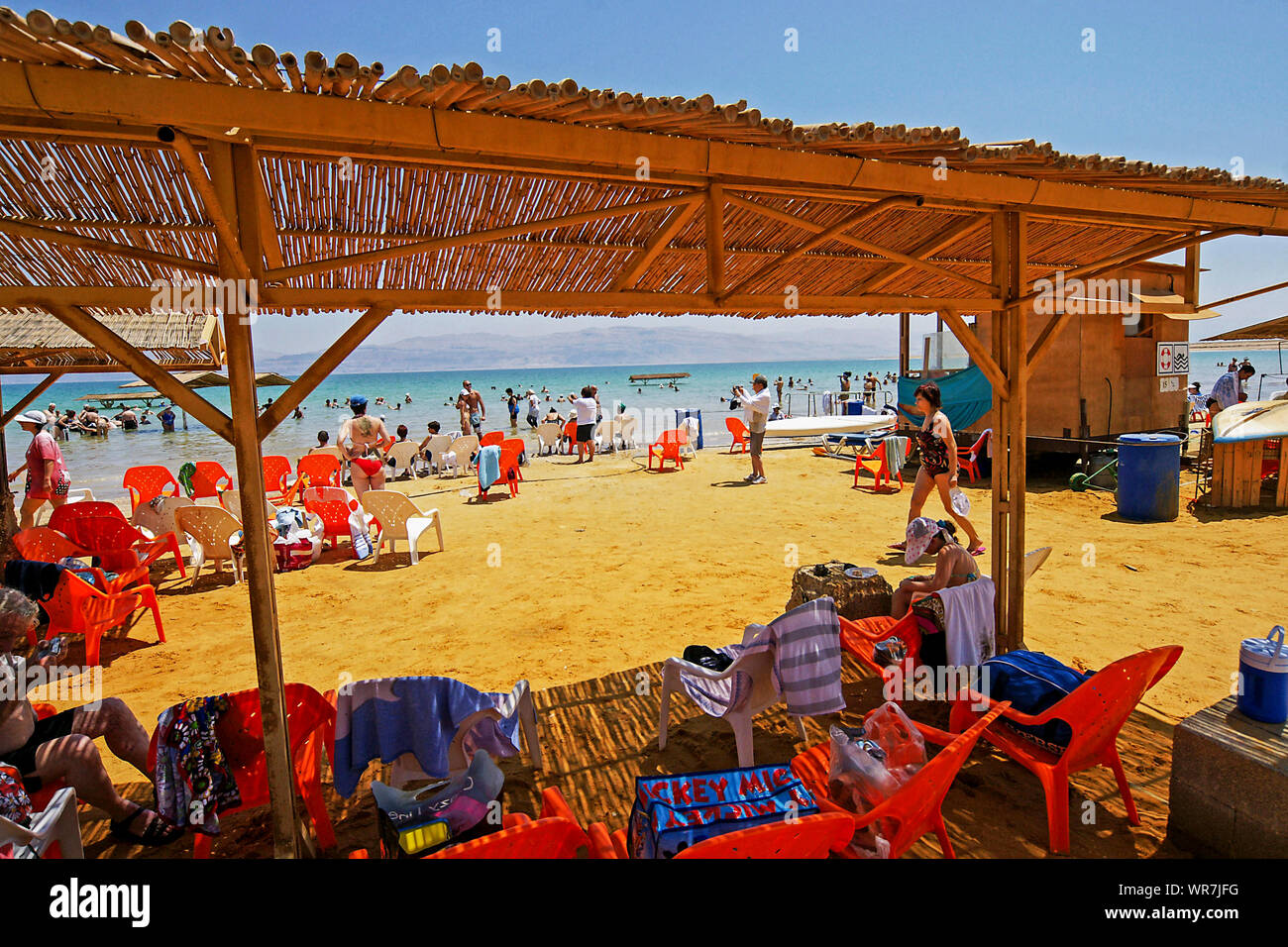 Tourist at the Ein Gedi Beach of the Dead Sea, Israel Stock Photo - Alamy