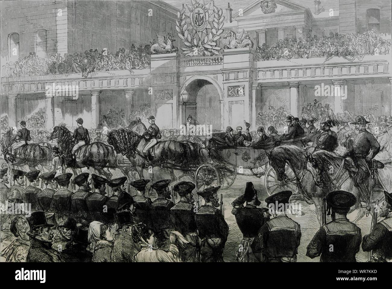 The royal entry into London: sailors at the Admiralty saluting. Royalty ...