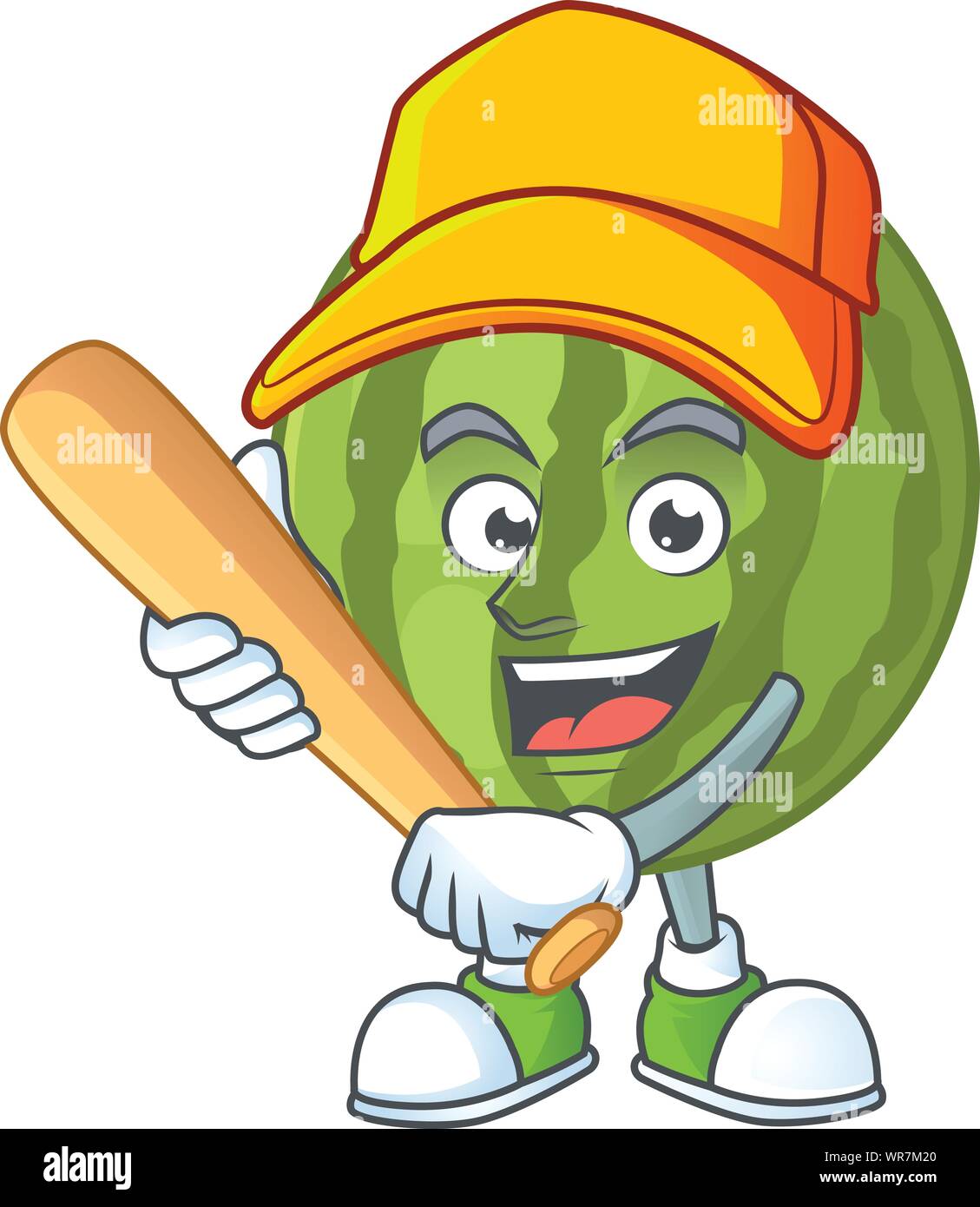 Playing baseball cartoon watermelon isolated on white background Stock ...