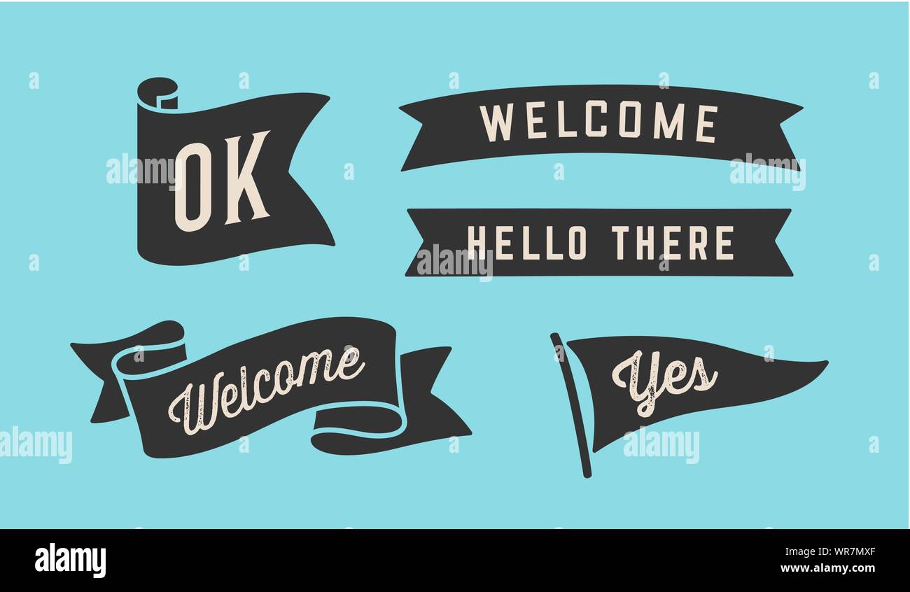 Ribbon Banner. Set of black ribbon banner with text, phrase Stock ...