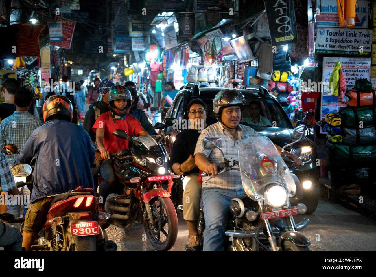A street at night in Thamel district in Kathmandu, Nepal Stock Photo ...