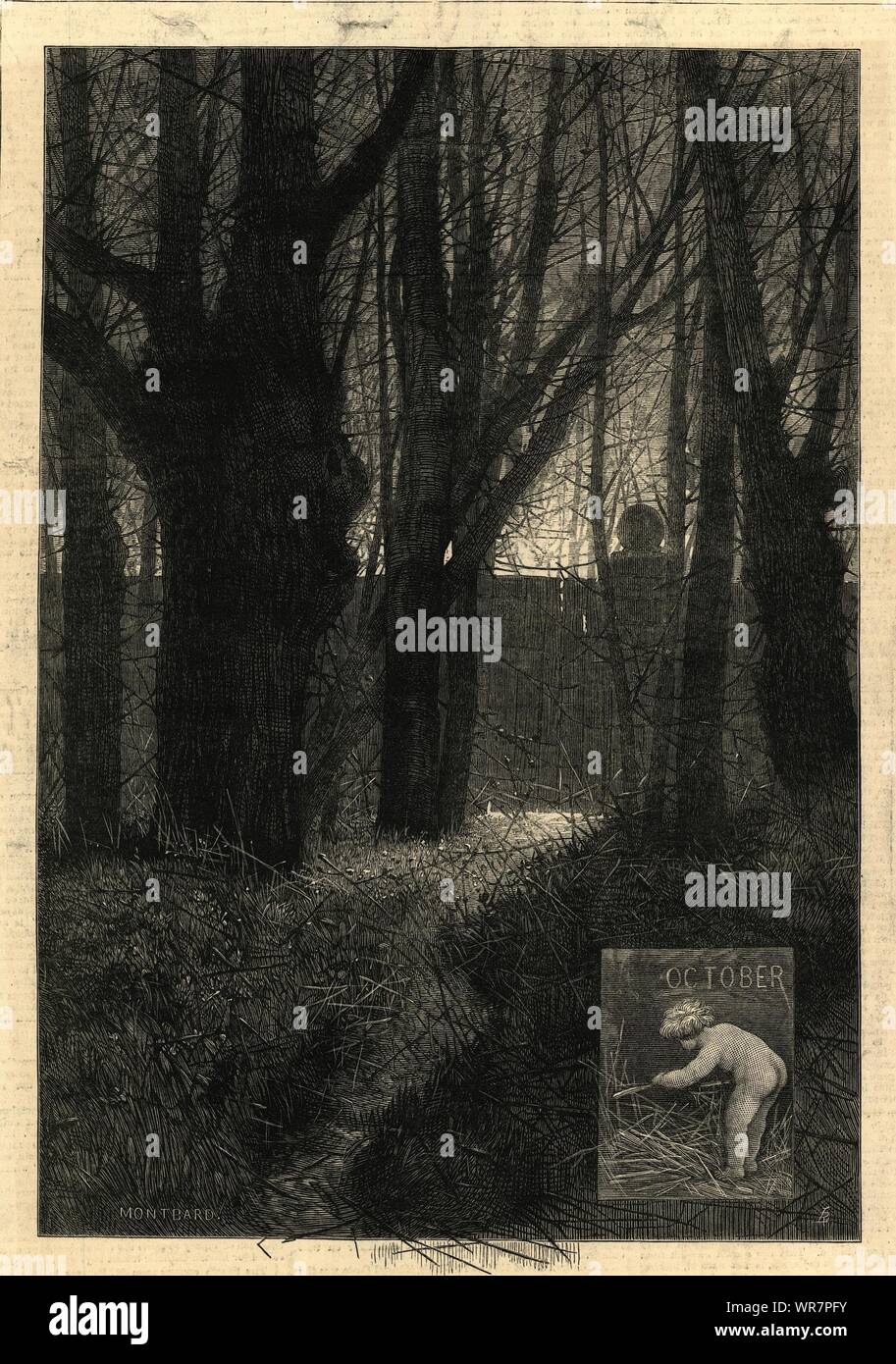 The months: October. Landscapes. Fine arts 1880 antique ILN full page ...