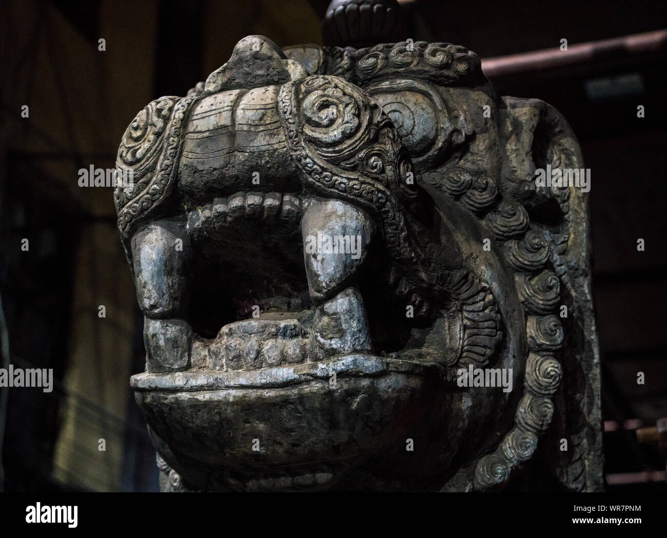 Lion head outside Basantapur temple at Durbar square in Kathmandu ...