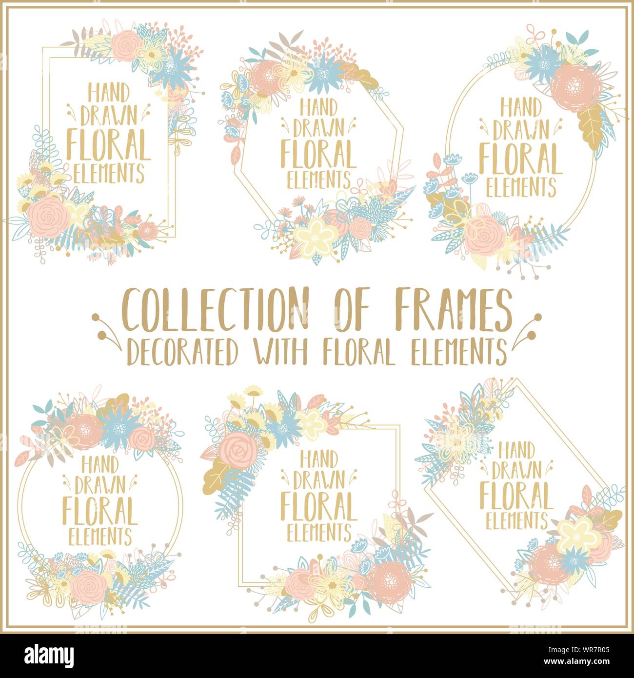 Collection of decorative frames of different forms, decorated with ...