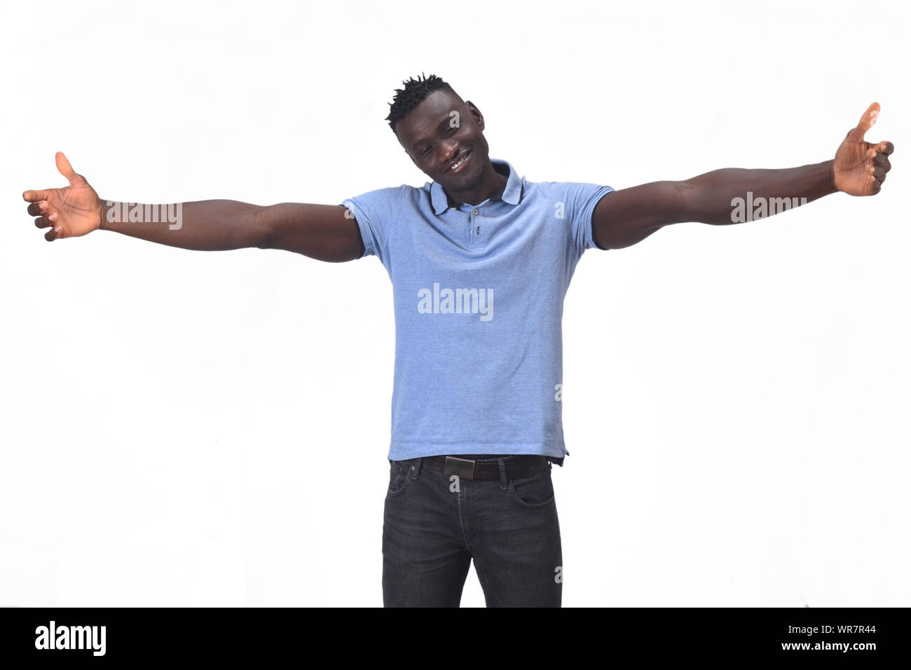 african man hugging on white background Stock Photo - Alamy